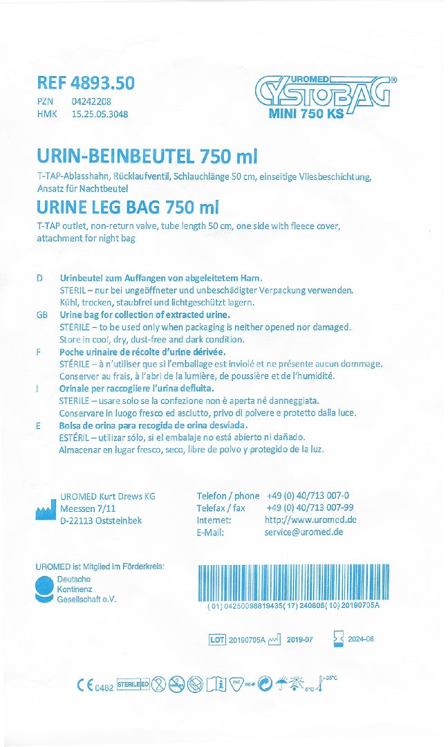 UROMED Beinbeutel Cystobag Mini 750 KS 750 ml 50 cm Steril PZN 0424220